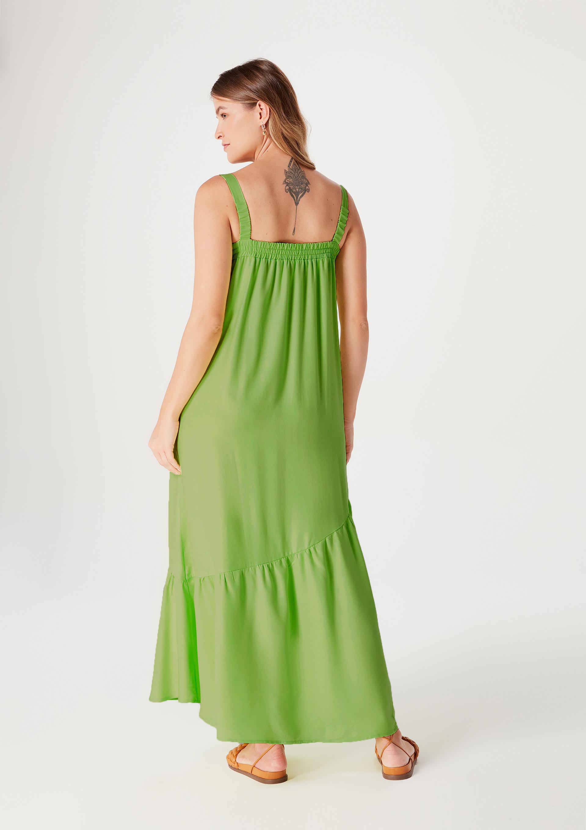 Vestido Longo Evasê Com Alças Finas - Outlet Espaço Hering