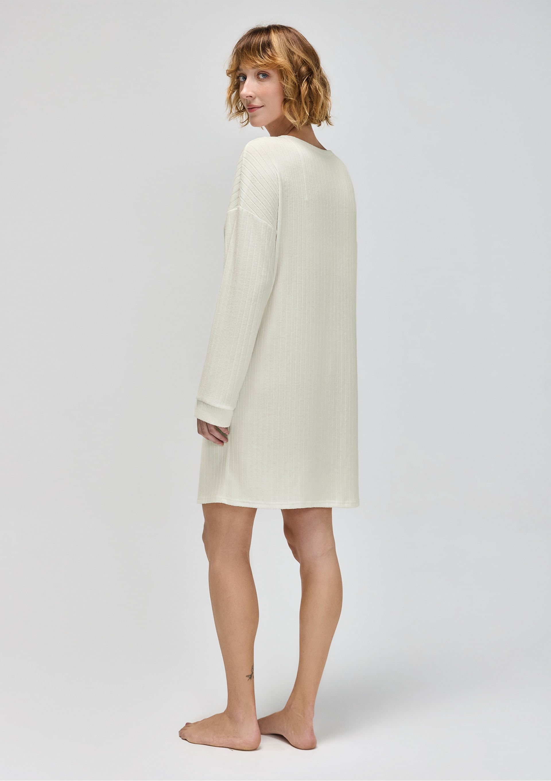 Robe Manga Longa Em Tricô - Off white