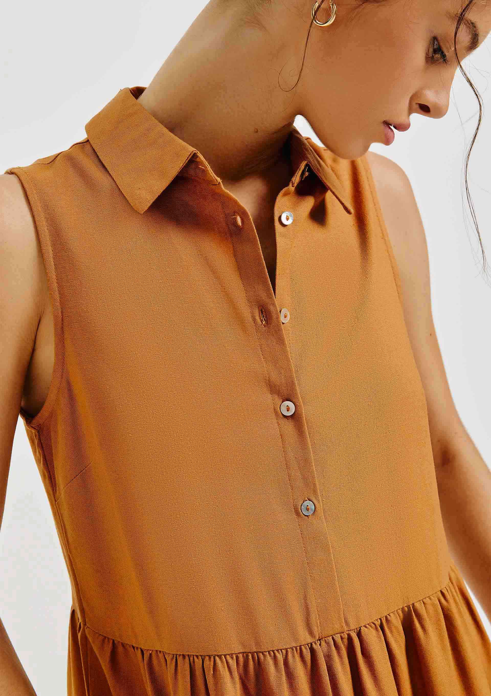 Vestido Curto Evasê Com Linho - Outlet Espaço Hering