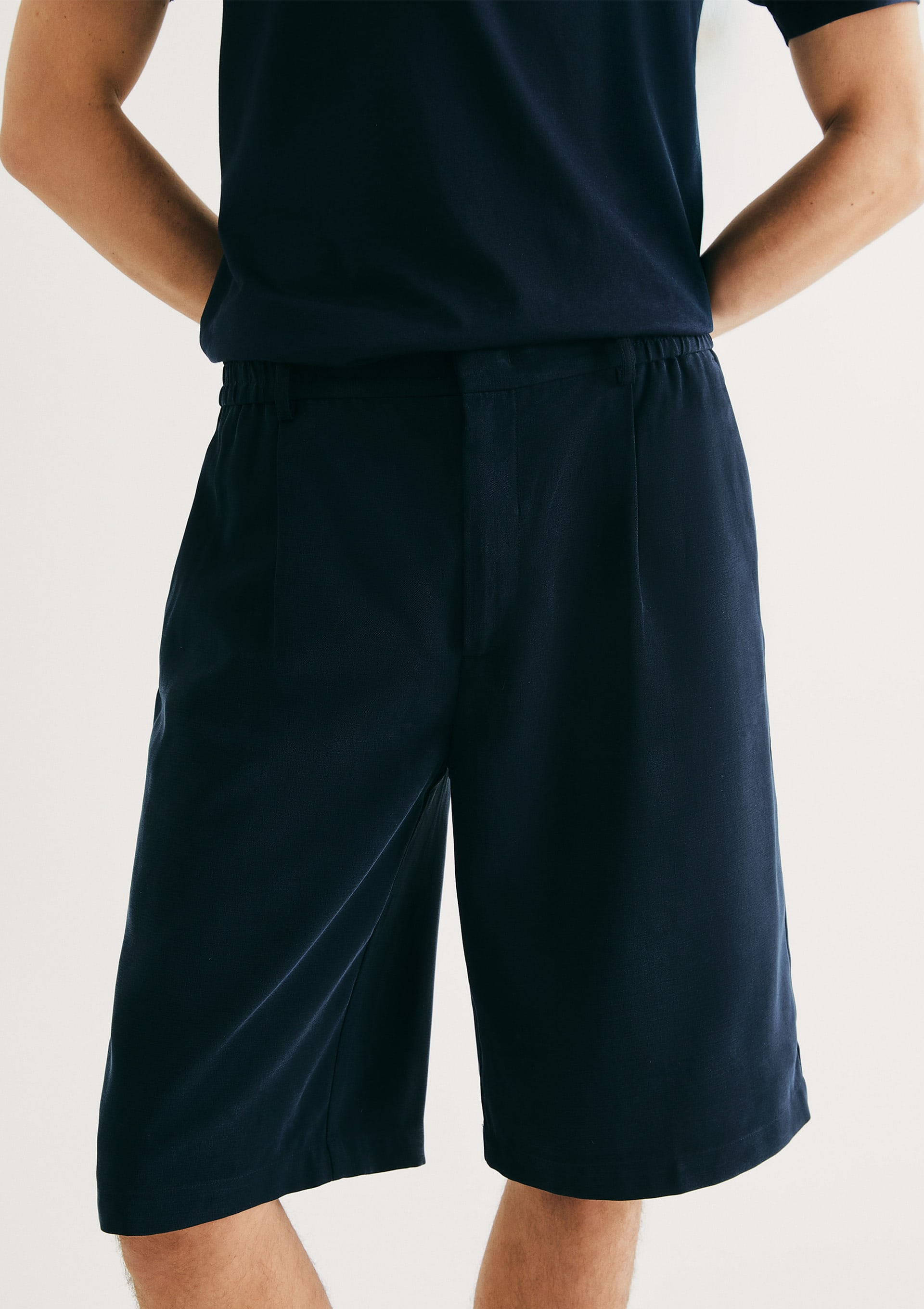 Bermuda Masculina Reta Com Pregas - Azul