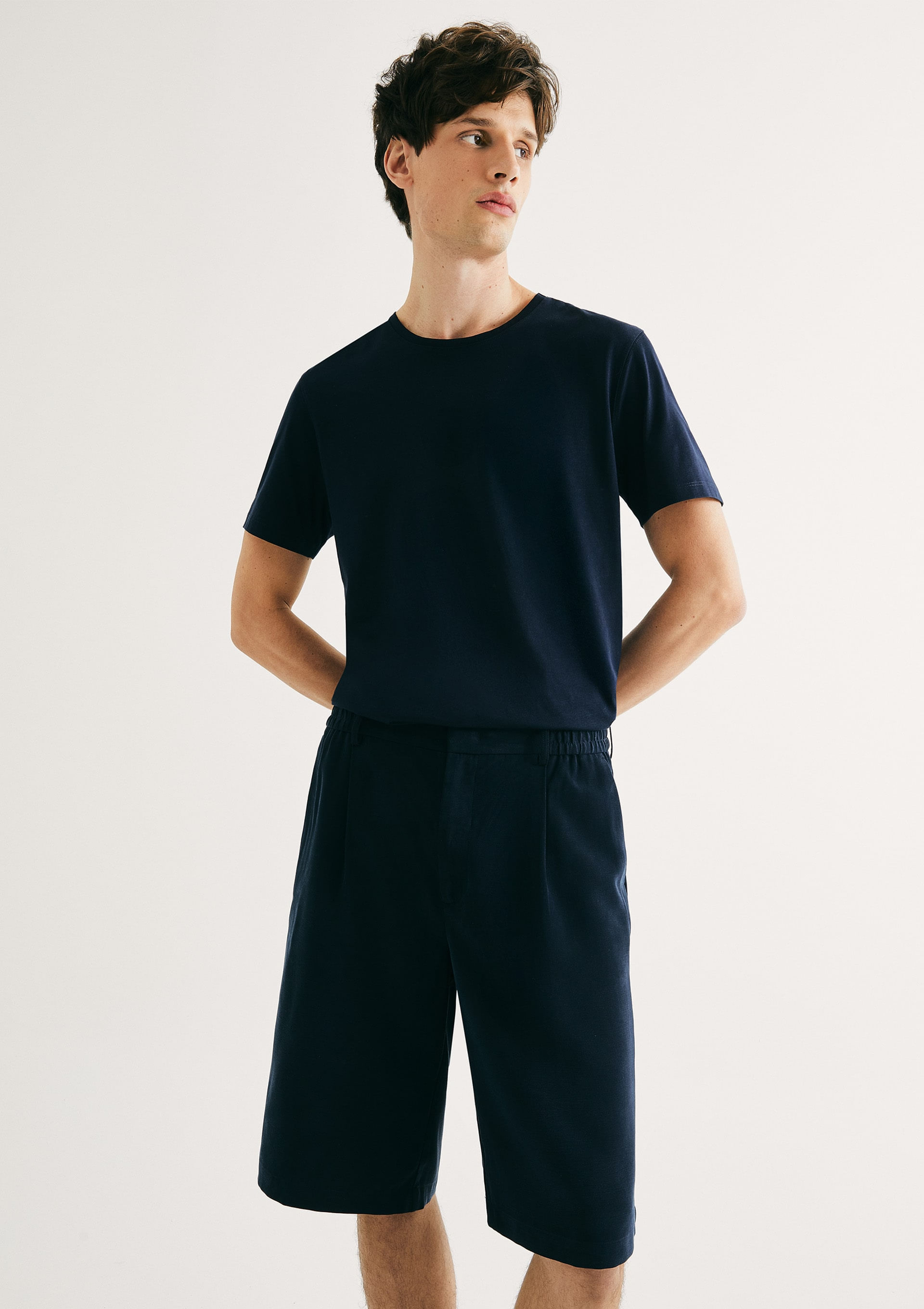 Bermuda Masculina Reta Com Pregas - Azul